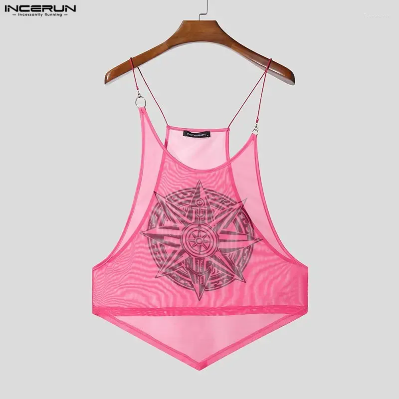 Men's Tank Tops INCERUN Irregular Mesh Sleeveless Polyester Vests for ...