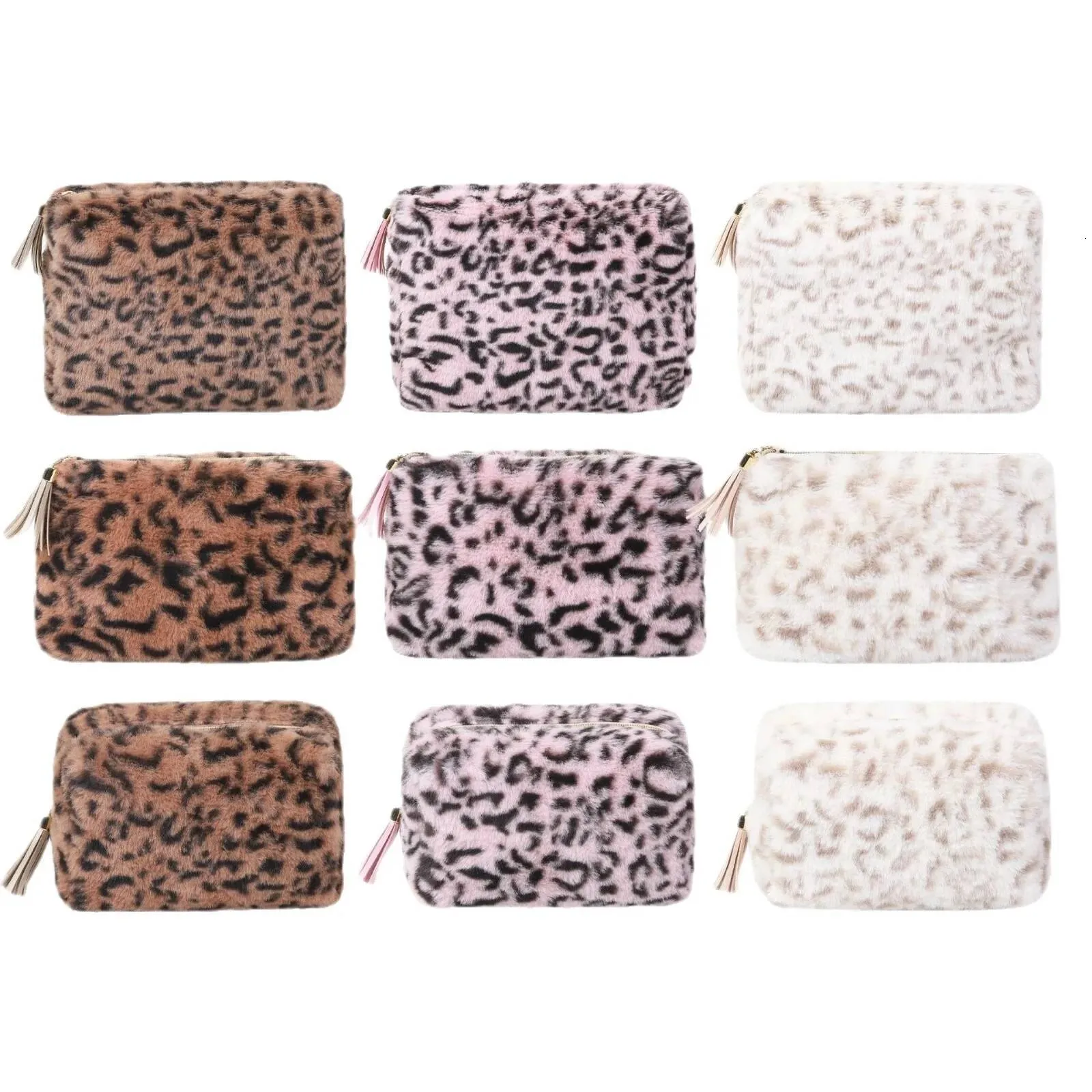 Leopard print plush large-capacity polyester cosmetic case with cover ...
