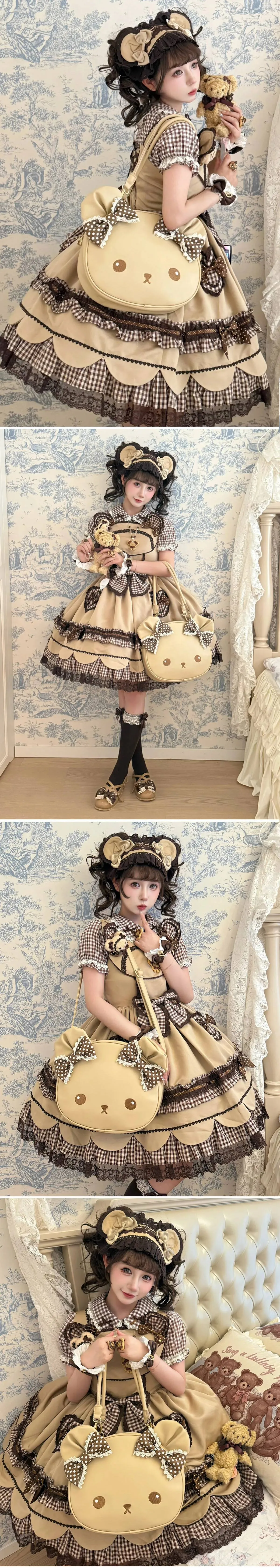 Girl's Sweet Lolita Polyester Crossbody Bag with Zipper Closure and Dot ...