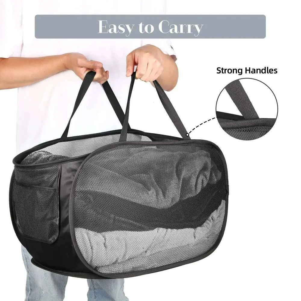 Extra-Large Plastic Mesh Hamper Bag with Handles Foldable Laundry ...