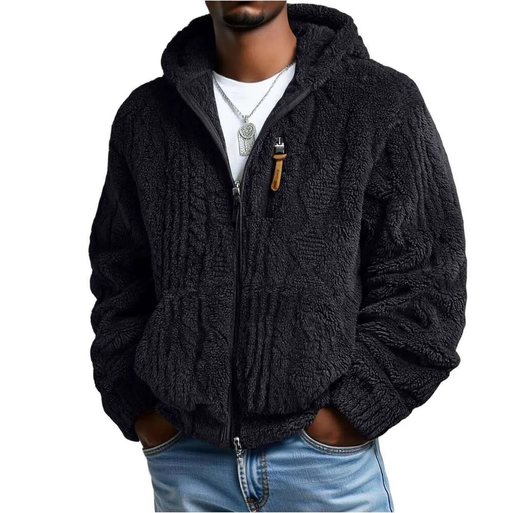 Men's Hooded Zip-Up Fleece Jacket Winter Warm Cotton Blend Loose Fit ...