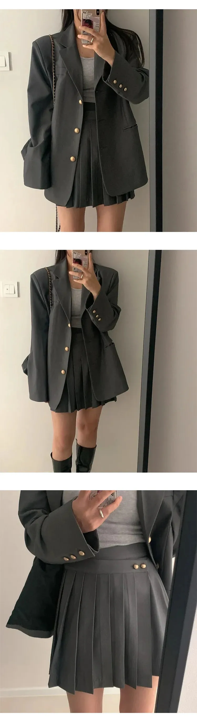 Women Mini Skirt Suit Set with Hooded Acetate Blazer and High Waist ...