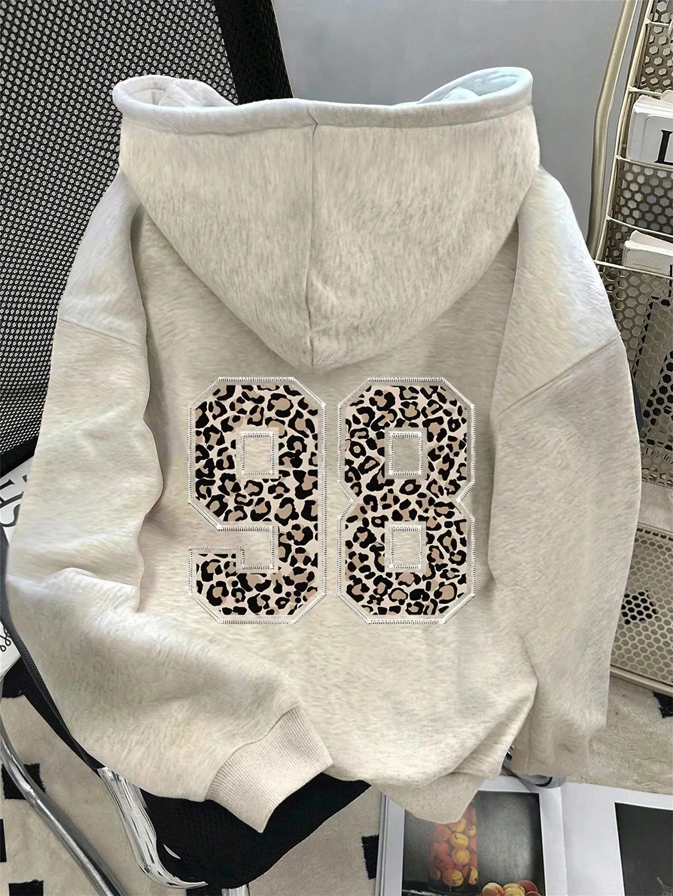 Womens Acetate Pullover Hoodie Sweatshirt with Front and Back Leopard ...