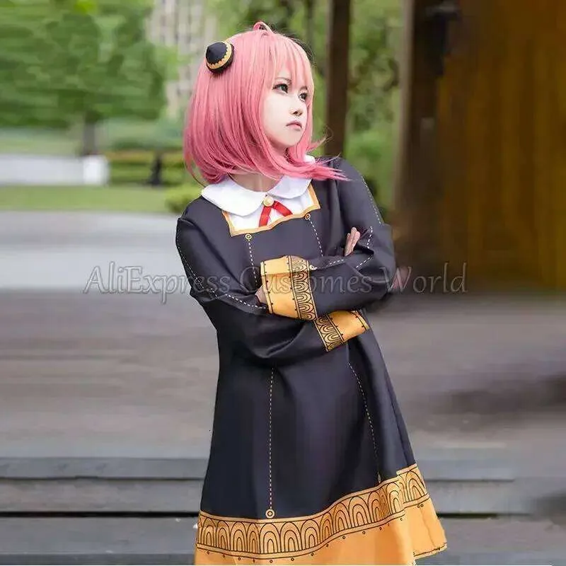 Anime SPY X FAMILY Anya Forger Cosplay Costume Dress Uniform Pink Wigs ...