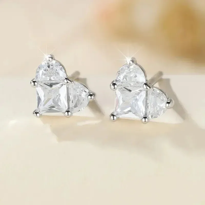 Huitan Heart Shape Stud Earrings Gold Artificial Material with White ...