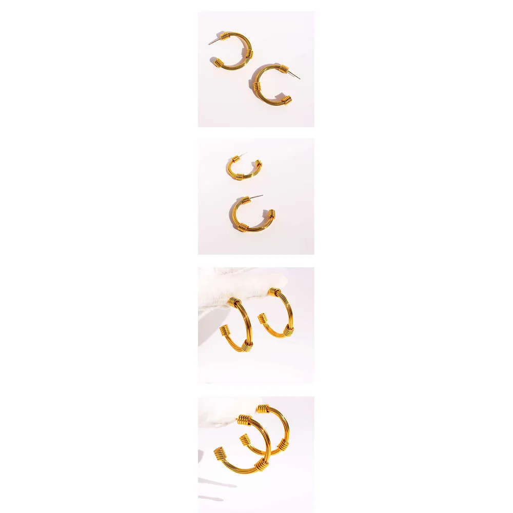 Large C-shaped Track Wrapped Line Earrings for Women, Brass and Copper ...