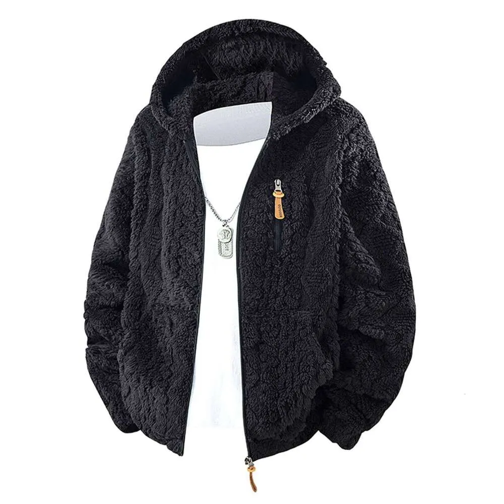 Men's Hooded Zip-Up Fleece Jacket Winter Warm Cotton Blend Loose Fit ...