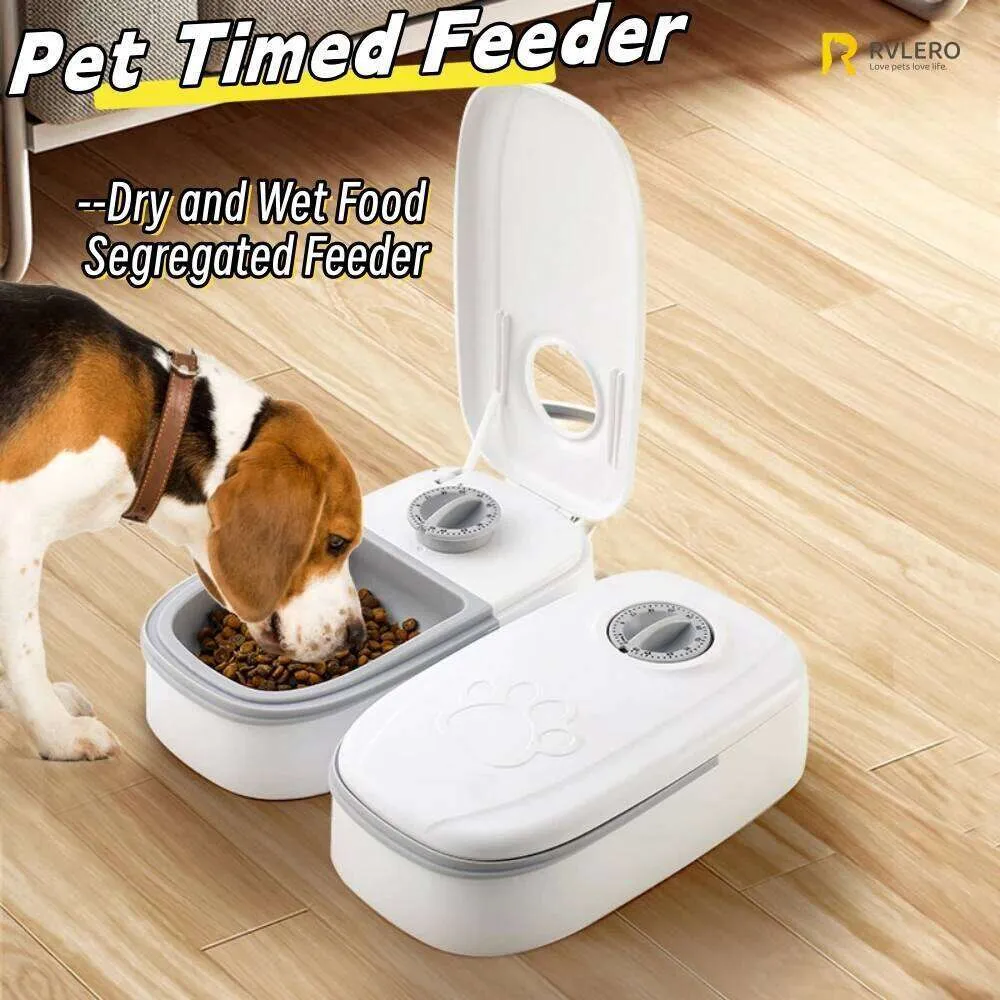 Pet Automatic Feeder with Timer and Separate Bowls for Dry and Wet Food ...