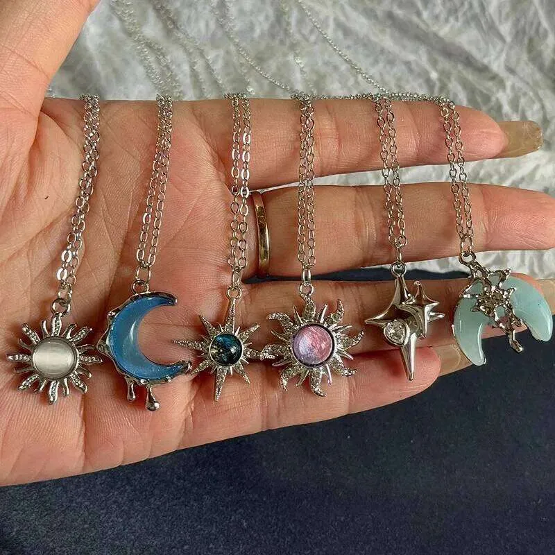Moon and Star Pendant Necklaces Stainless Steel Acrylic Resin Lucite ...