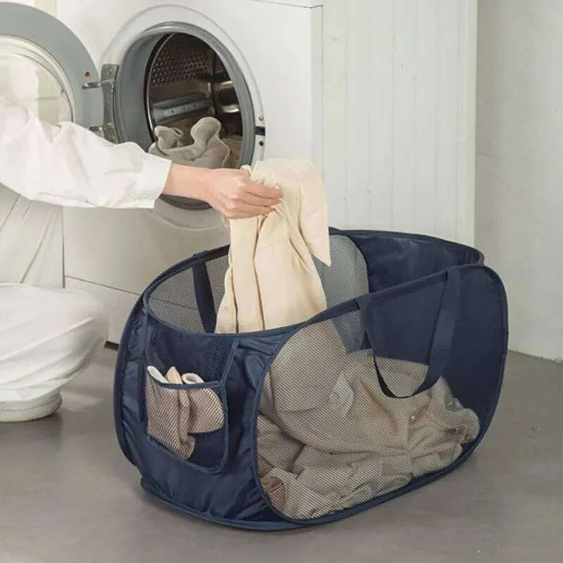 Extra-Large Plastic Mesh Hamper Bag with Handles Foldable Laundry ...