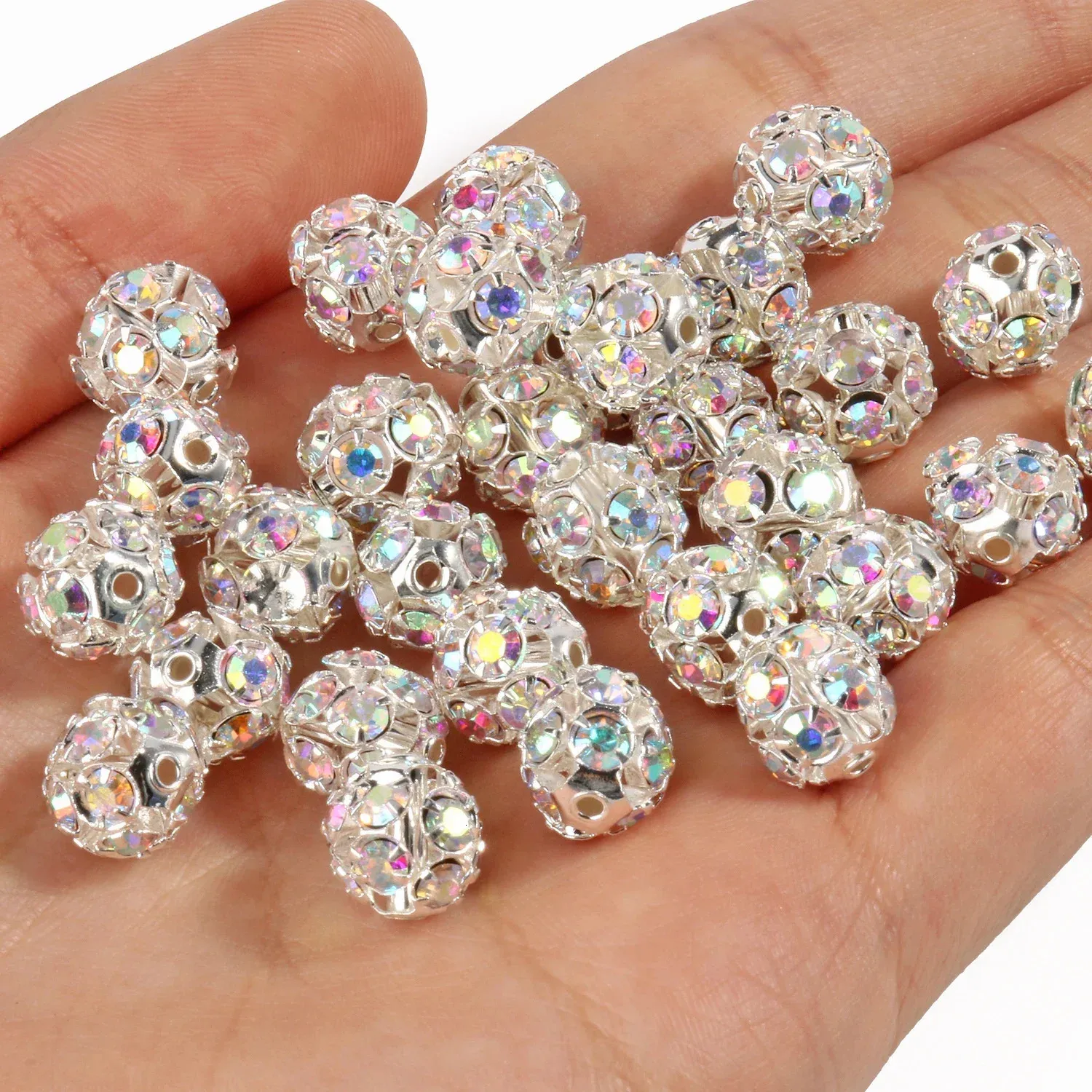 8mm AB Color Rhinestone Ball Shape Metal Crystal Loose Beads for ...