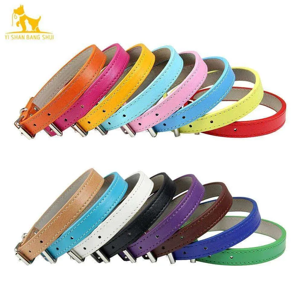 Soft Leather Solid Collar Adjustable Puppy Neck Strap Canvas Dog and ...