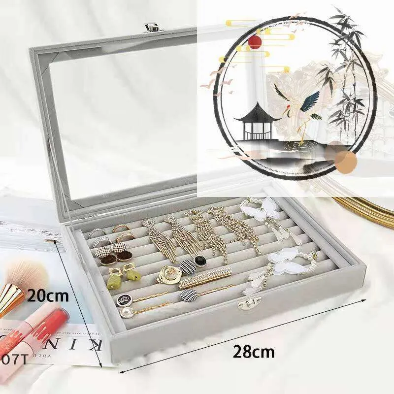 Velvet Ring Organizer Box with Drawers Acrylic Jewelry Storage Case ...