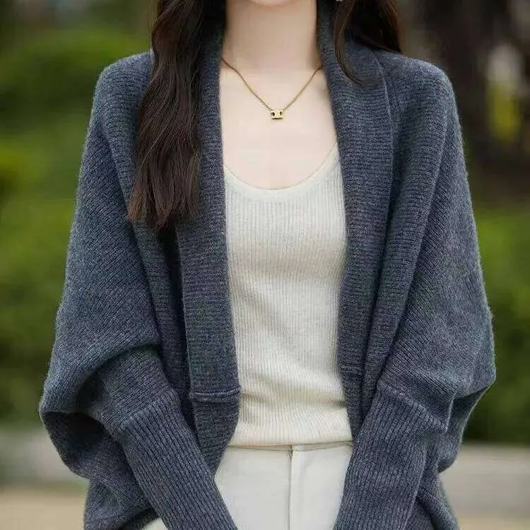 Womens Knitted Cardigan Sweaters Loose Fit Acetate Shawl Collar Batwing ...