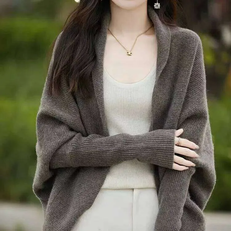 Womens Knitted Cardigan Sweaters Loose Fit Acetate Shawl Collar Batwing ...