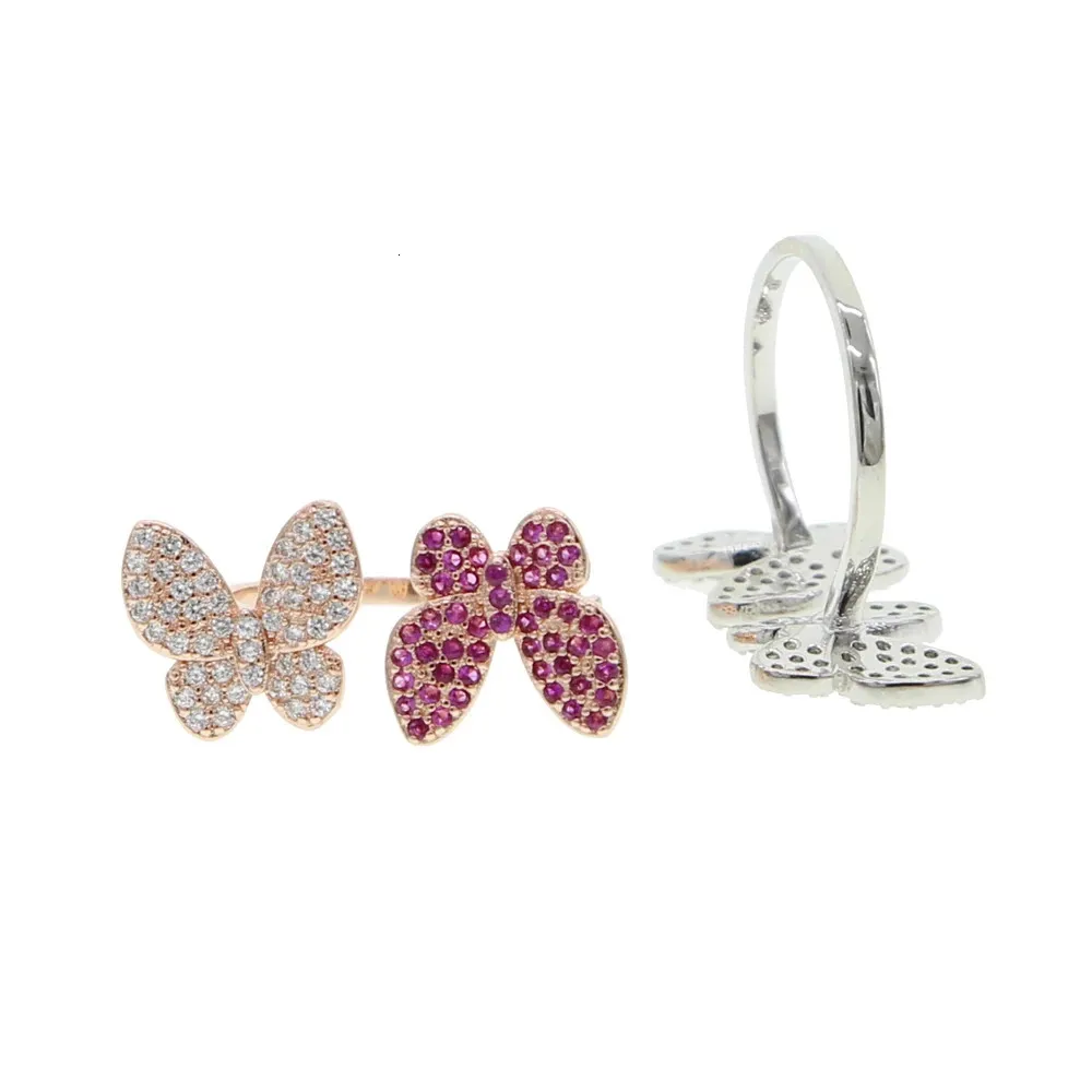 Double Butterfly Ring for Women Girls Open Adjustable Size 18k Gold ...