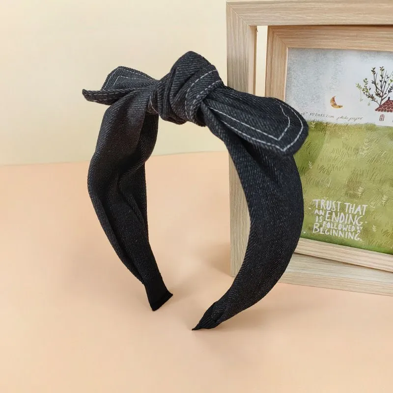 Korean Autumn Winter White Leather & Fabric Bow Hair Clip Wide Edge ...