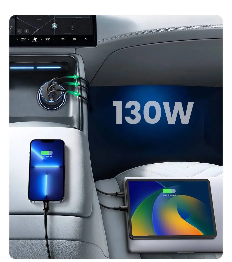 Car-mounted 130W Fast Charging USB Type-C Car Charger for Xiaomi iPhone ...