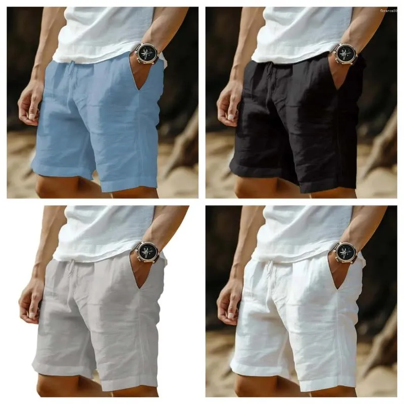 Men's Cotton Linen Breathable Summer Shorts Solid Color Casual Outdoor ...
