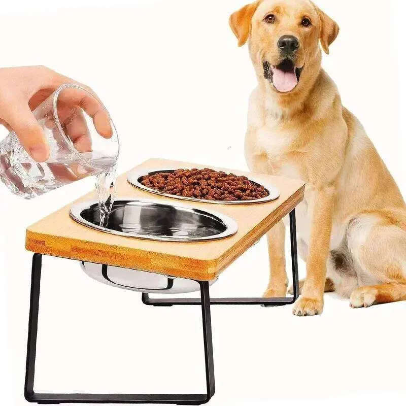 Elevated Cat Wooden 15° Tilted Raised Stand with 2 or 3 Stainless Steel ...