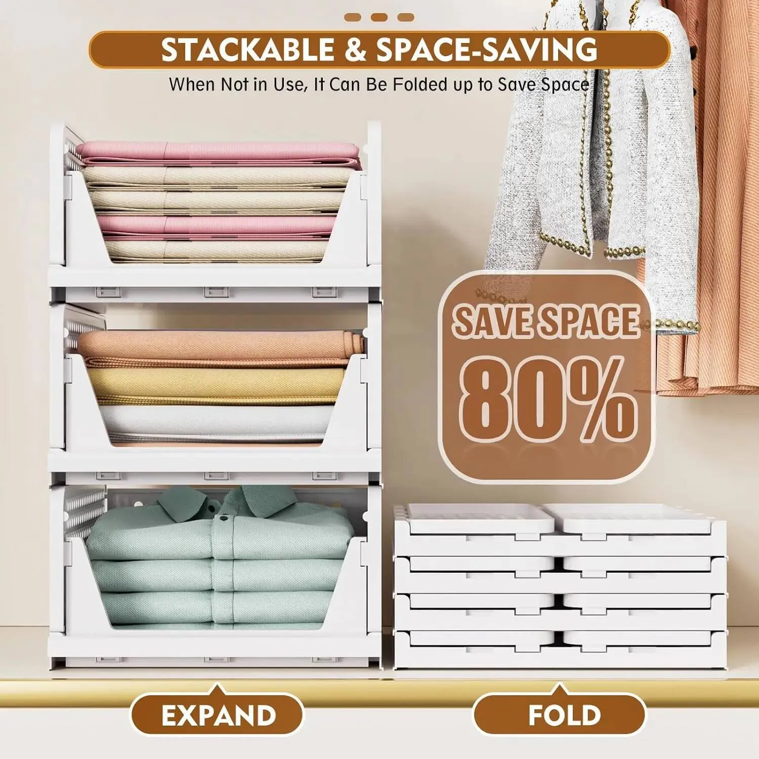 5-Pack Stackable Storage Baskets for Closet and Laundry Organization ...