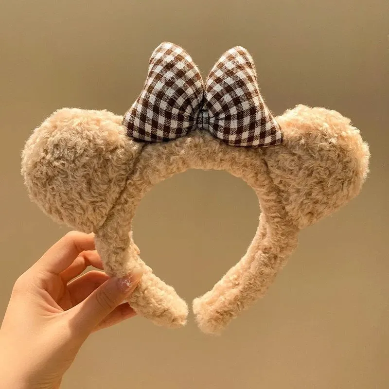 White Plush Bear Ear Headband for Women Leather and Fabric Hair ...