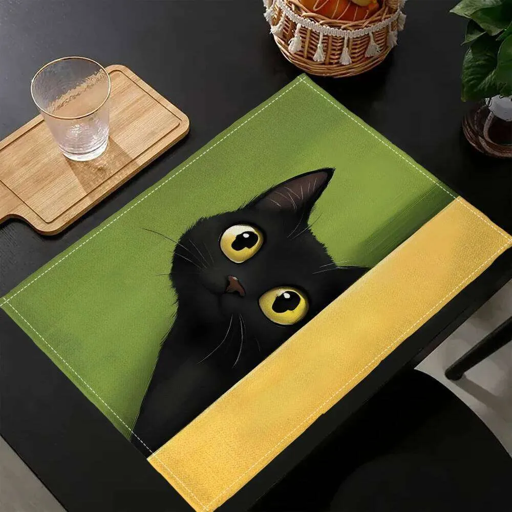 Big Eyes Cat Placemat Cow Print Black and White Square Melamine 6.17 in ...