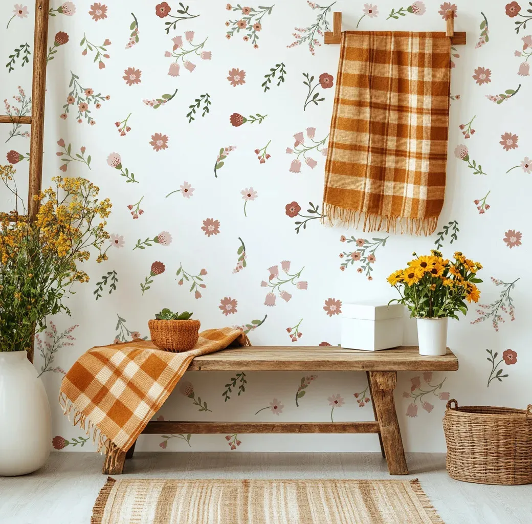 Boho Style Flowers Leaves Watercolor Nursery Vinyl Wall Sticker for ...