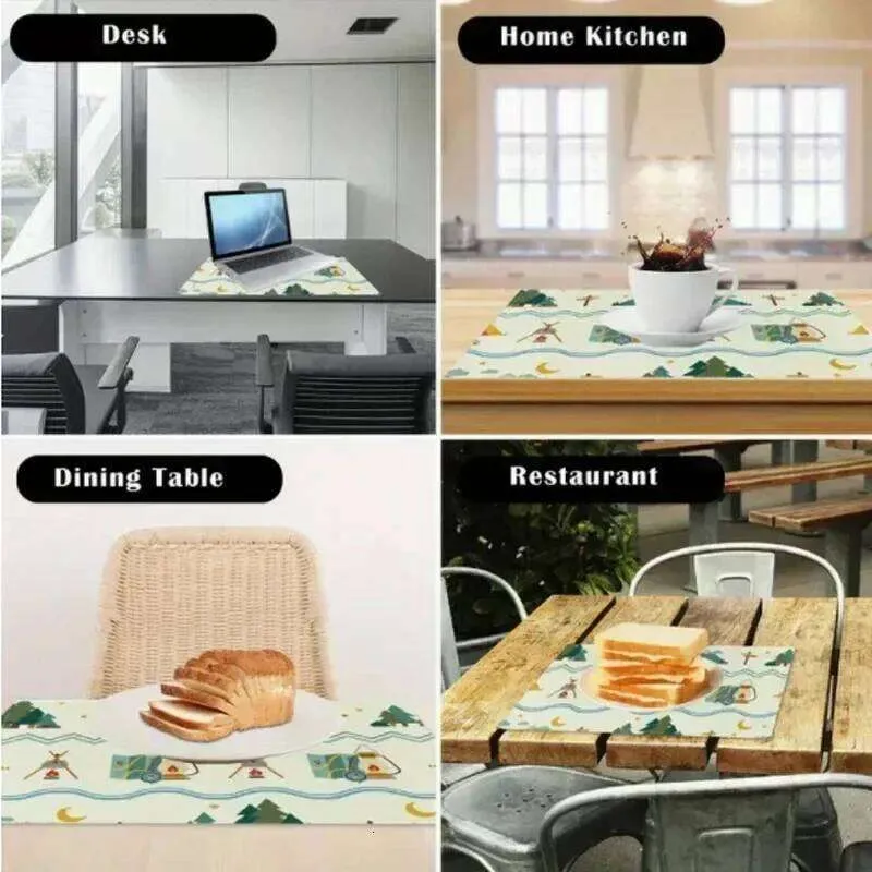 VIKAMA Mori Plant Square Wood Placemats Blue and White Dandelion ...