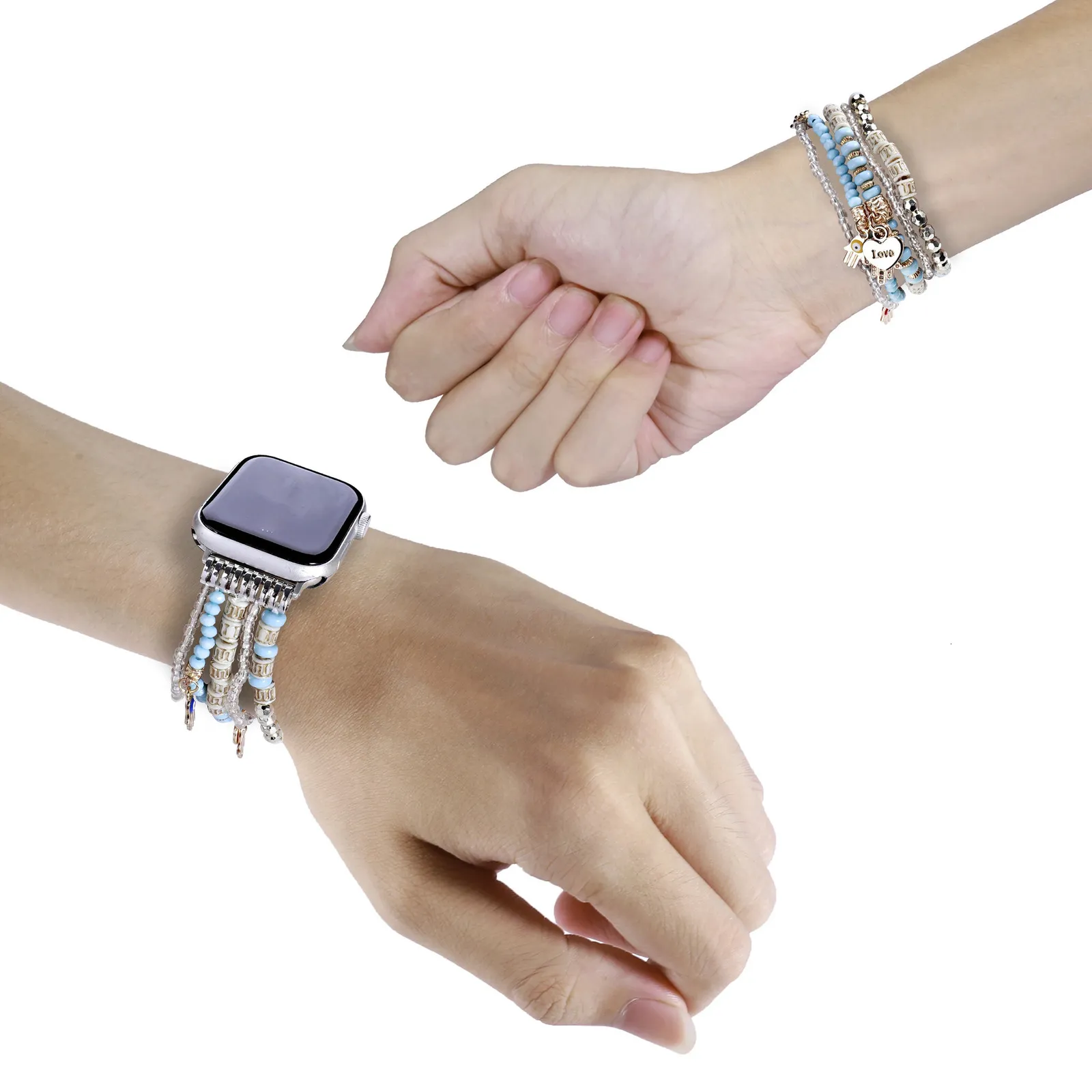 Resin Band for Apple Watch Strap 40mm to 49mm Elastic Beaded Bracelet ...