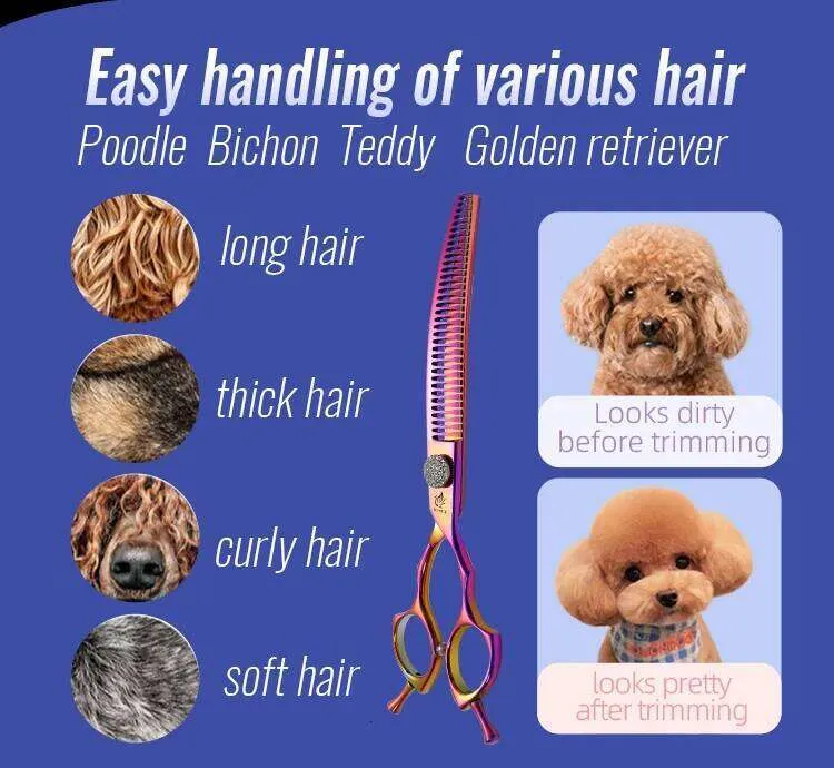 Fenice Grooming Diamond Screw 7.25 Inch Curved Chunker Scissors Thinner ...