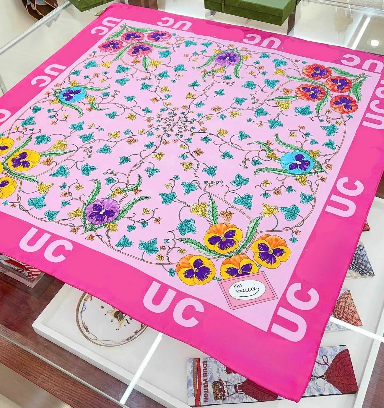 Designer Silk Square Scarf for Women 90 cm Large Casual Letter Print ...