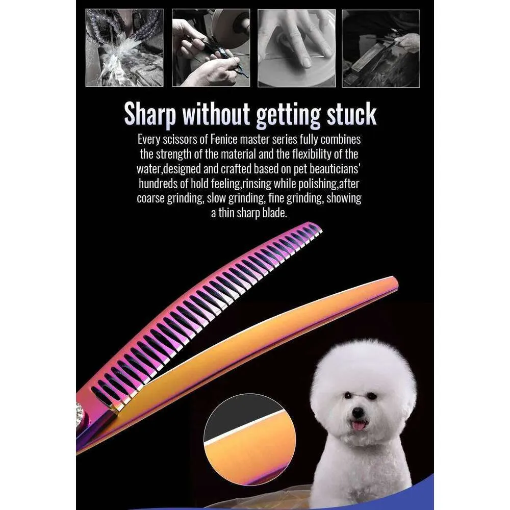 Fenice Grooming Diamond Screw 7.25 Inch Curved Chunker Scissors Thinner ...