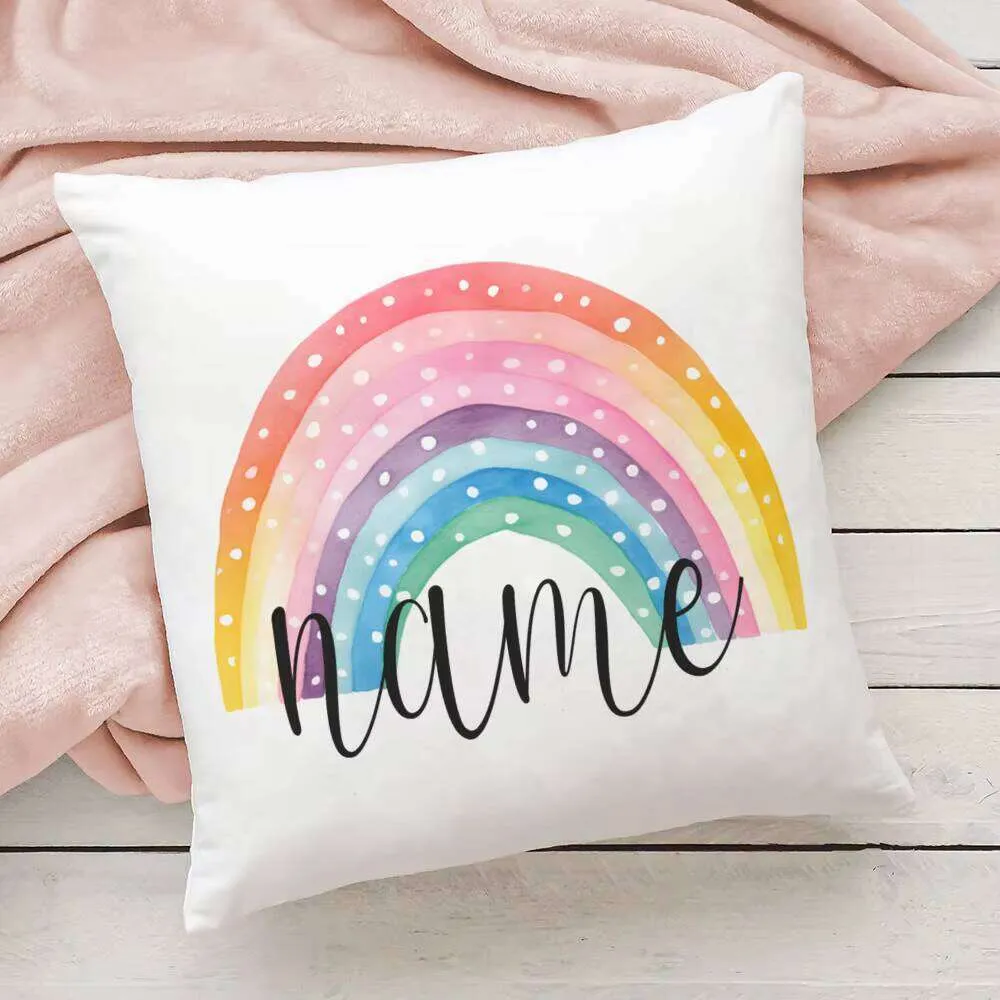 Personalized Rainbow Pillow Case Custom Cushion Cover Polyester Cotton ...