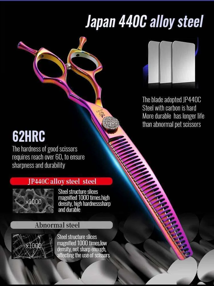 Fenice Grooming Diamond Screw 7.25 Inch Curved Chunker Scissors Thinner ...