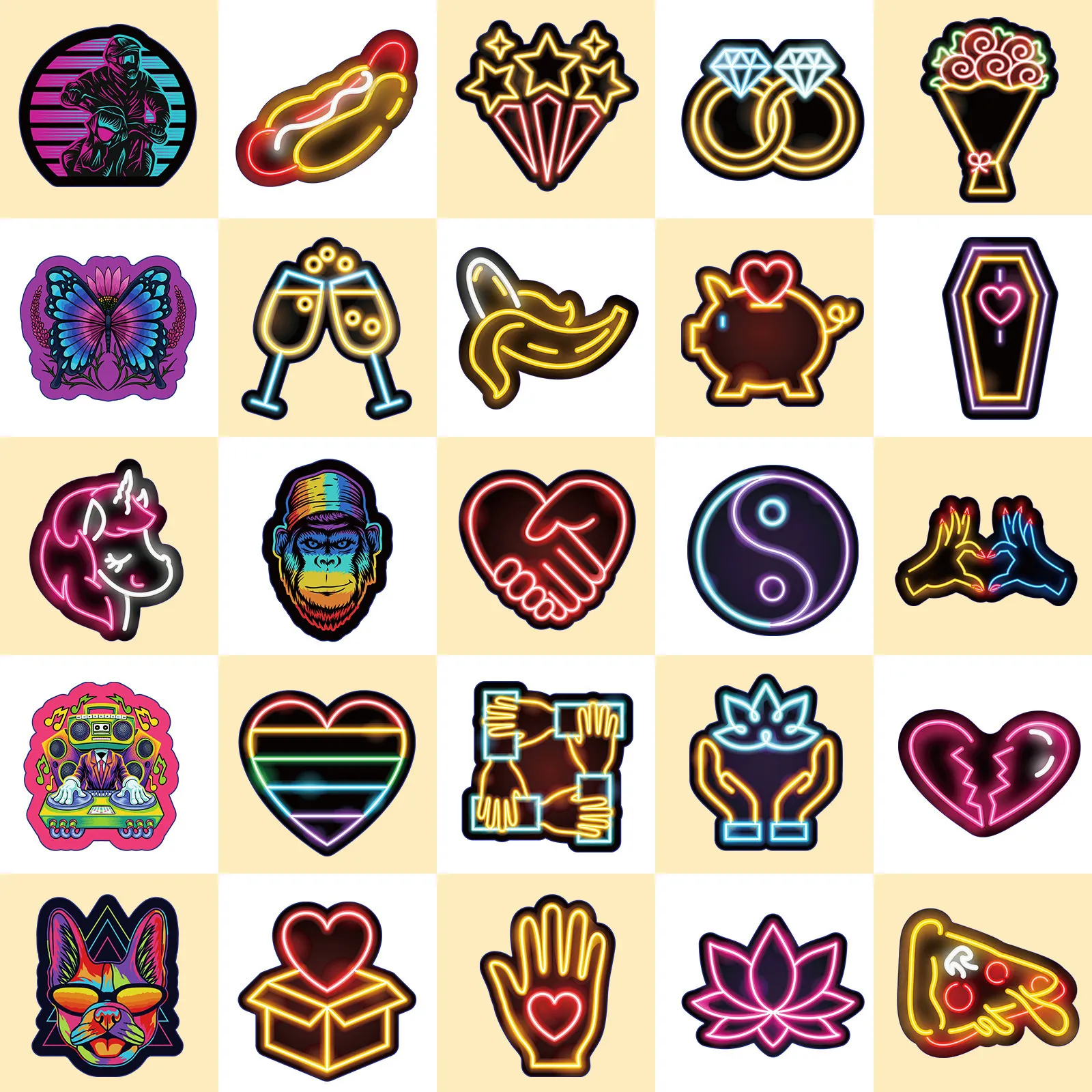 50 Neon Personality Cartoon Vinyl Reflective PVC Stickers 1.57-2.76 in ...