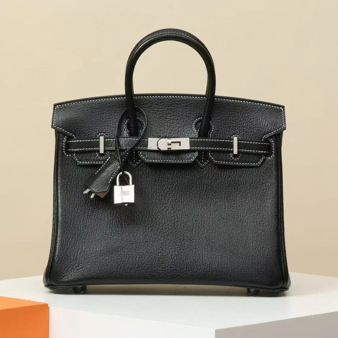 Full Handmade BK Goat Leather Handbags 25cm Black, Grey & Red Designer ...