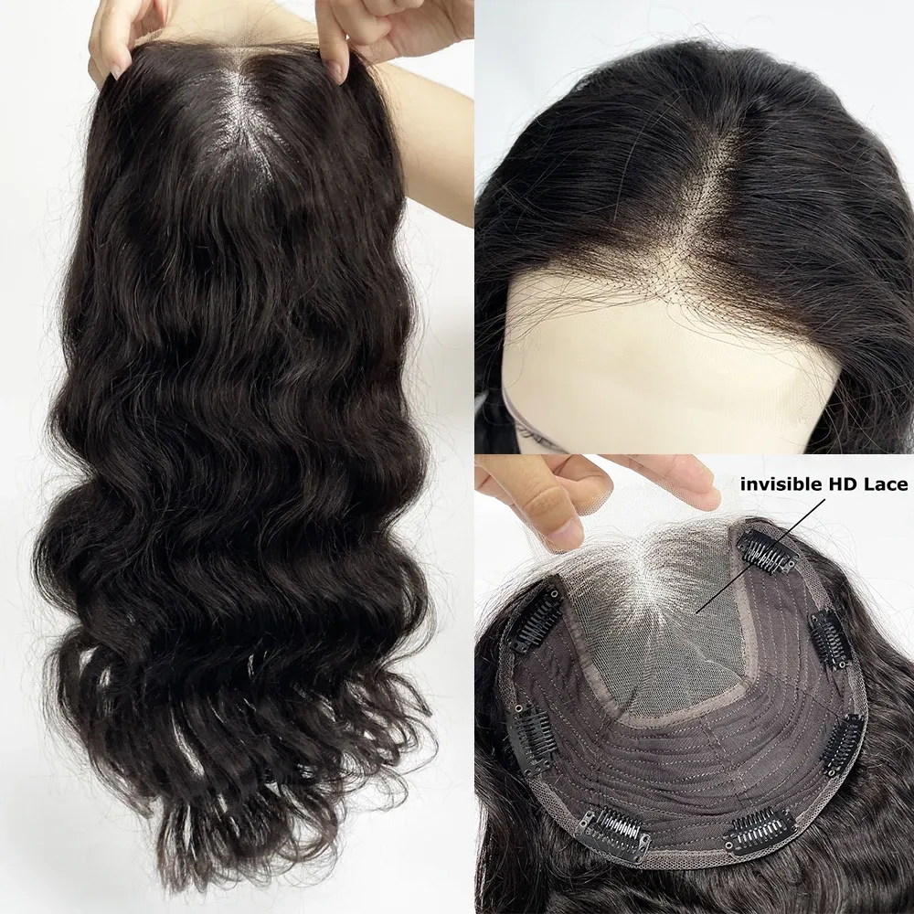 4x4 Inch HD Lace Front Human Hair Topper Clip-in Body Wave Hairpiece 10 ...