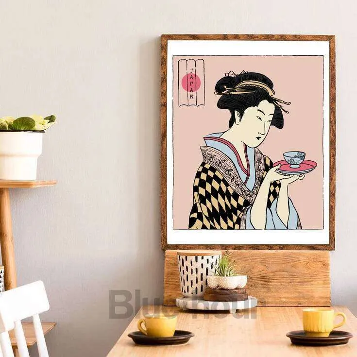 Japanese Ramen Noodles Cat Watercolor Sushi Canvas Wall Art Kitchen ...