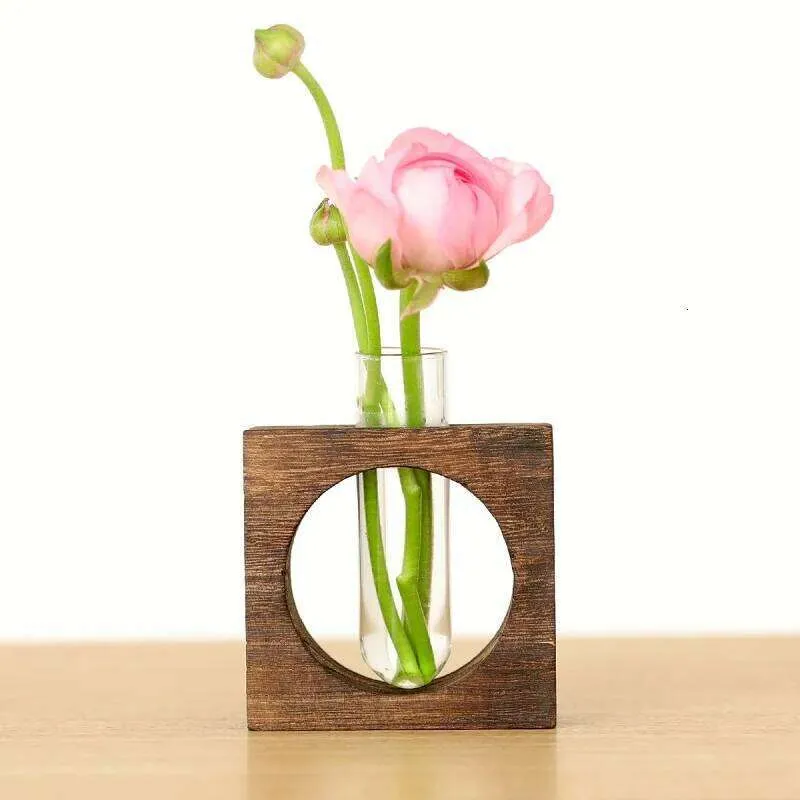 Hydroponic Plant Container Tabletop Vase with Ceramic Wood Frame and ...
