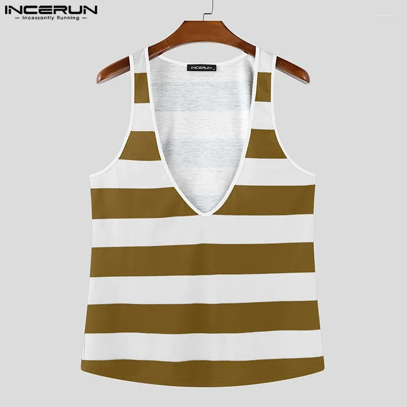 Striped V-Neck Polyester Tank Tops for Men Summer Casual Sleeveless ...