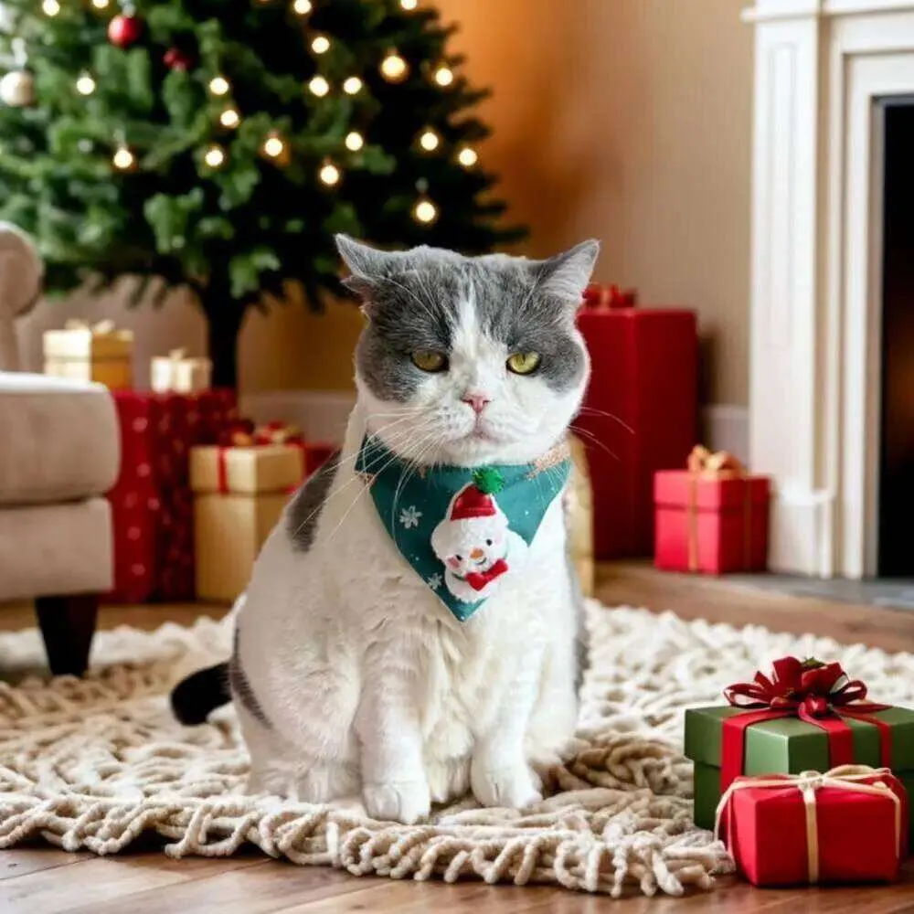 Triangle Scarf Cute Cat Dog Neck Collar Red Elk Leather Cotton Nylon ...