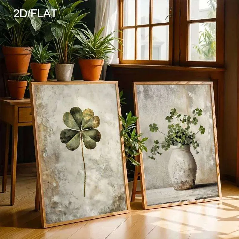 Retro Lucky Four-leaf Clover Canvas Print Wall Art for Modern Living ...