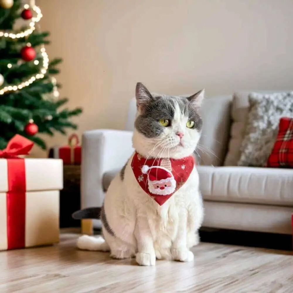 Triangle Scarf Cute Cat Dog Neck Collar Red Elk Leather Cotton Nylon ...