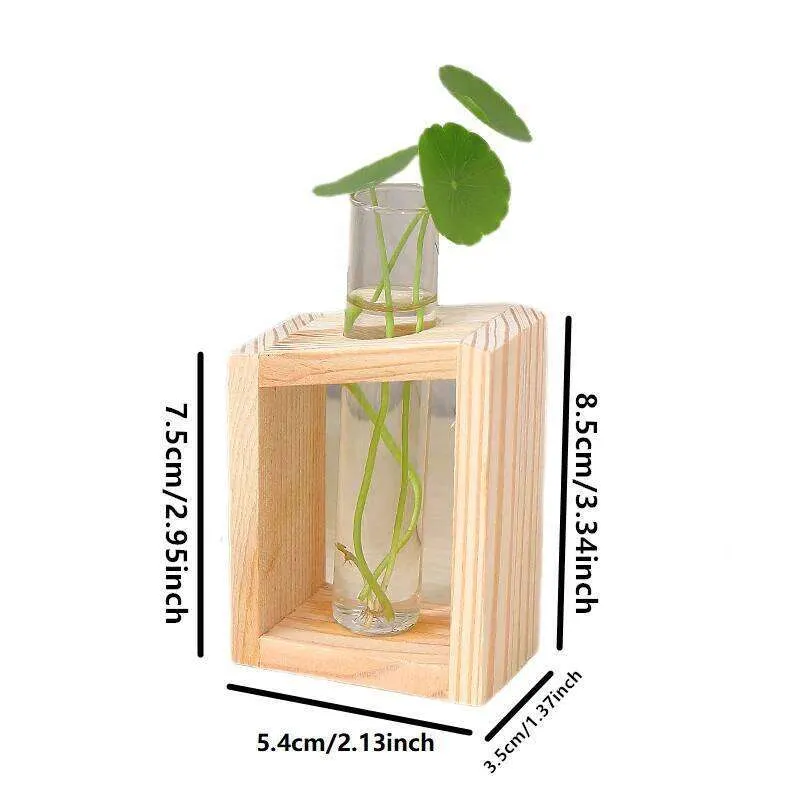 Hydroponic Plant Container Tabletop Vase with Ceramic Wood Frame and ...