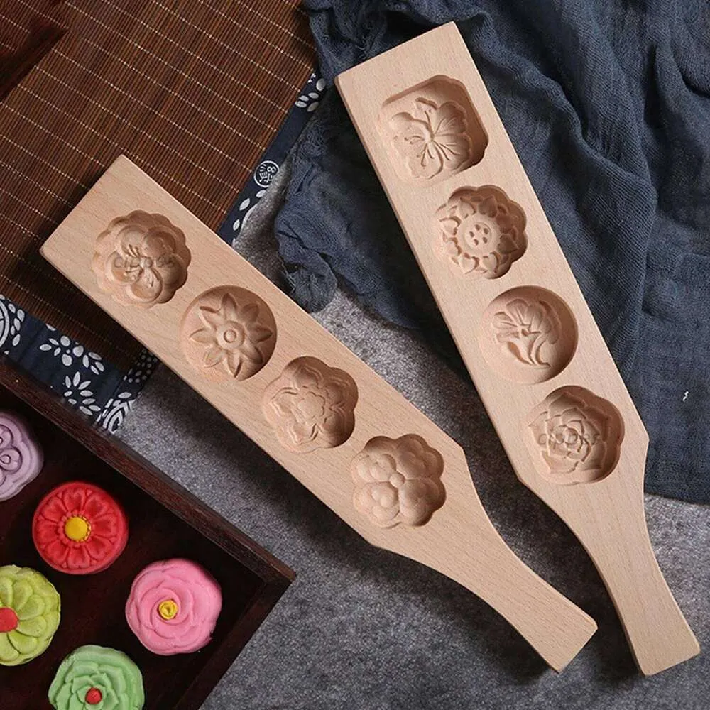 Wooden Mooncake Mold Baking Tool for Mooncakes, Cookies, Muffins, and ...