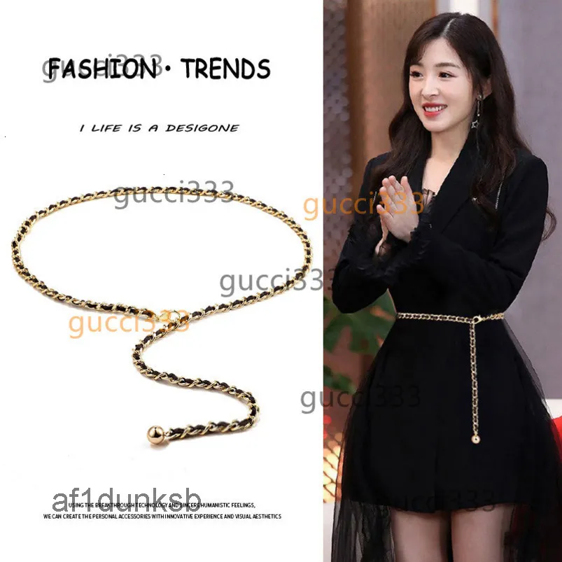 Designer Luxury Womens Vintage Gold Metal Letter Waist Chain with Black ...