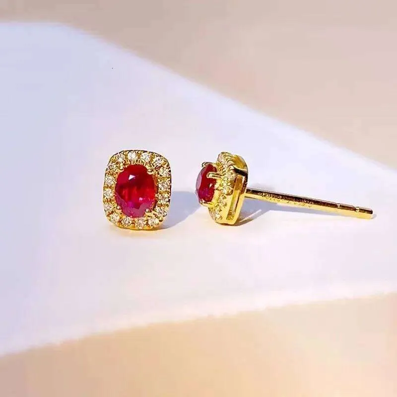 Red Cubic Zirconia Flower Pattern Stud Earrings Silver-Plated Stainless ...