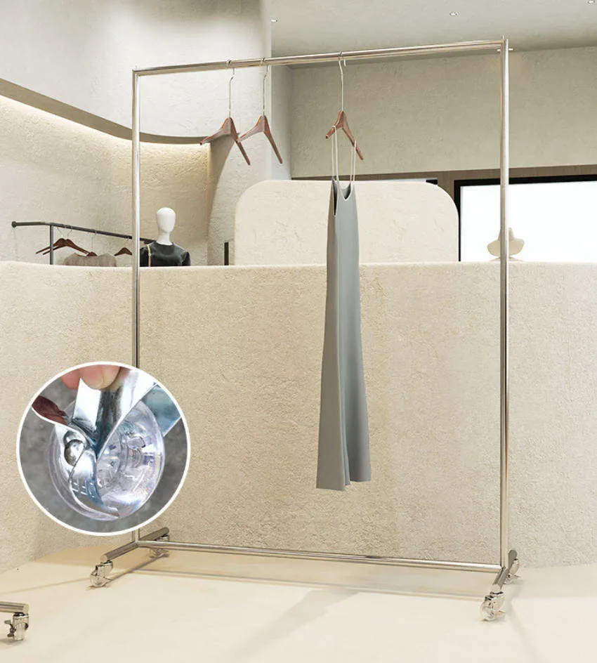 Mobile Floor Standing Clothing Rack With Wheels Heavy Duty Stainless ...