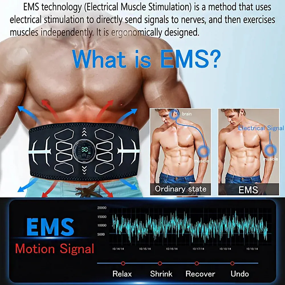 Abs Trainer EMS Muscle Stimulator Abdominal Toning Belt with 10 Modes ...